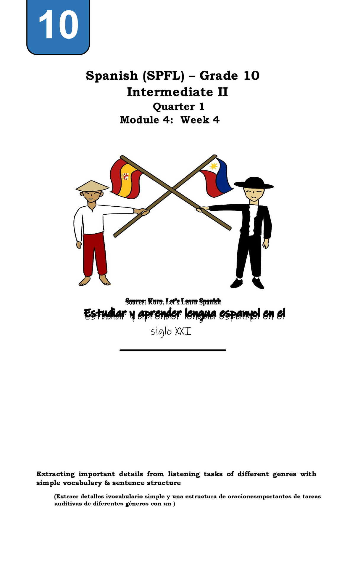 Grade 10 SPFL Spanish Quarter 1 Module 4 - 10 Spanish (SPFL) – Grade 10 ...