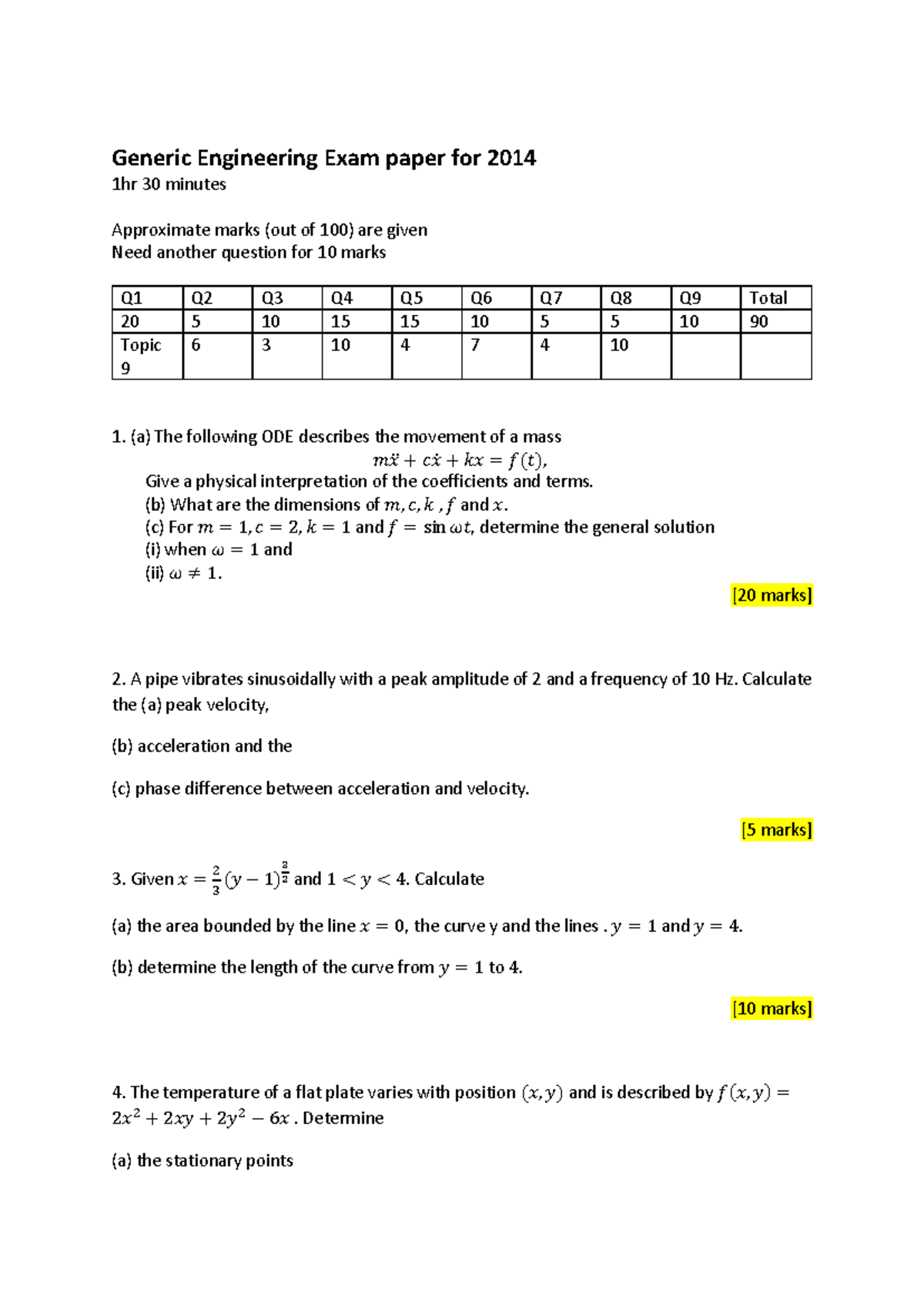 2015 Exam - past paper - Generic Engineering Exam paper for 2014 1hr 30 ...