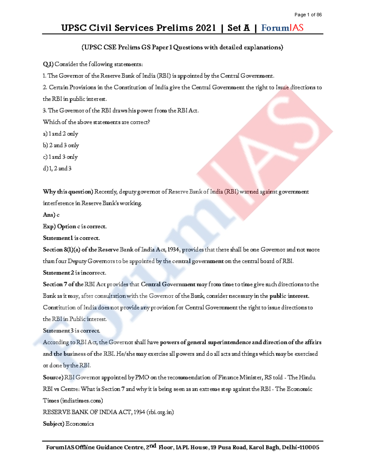 UPSC CSE Prelims 2021 Detailed explanations - UPSC Civil Services ...