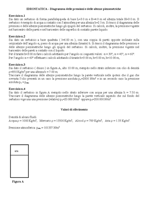 Esercizi - IDROSTATICA DIAGRAMMA DELLE PRESSIONI E DELLE ALTEZZE PIEZOMETRICHE Sia dato un ...