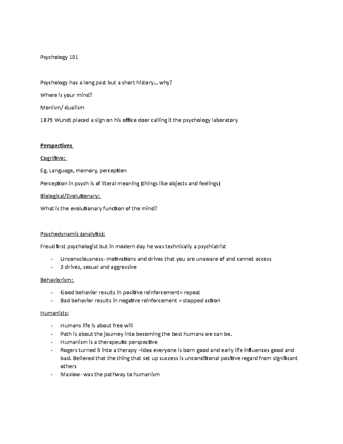 Psychology 101 - Notes and Prep work - Psychology 101 Psychology has a ...