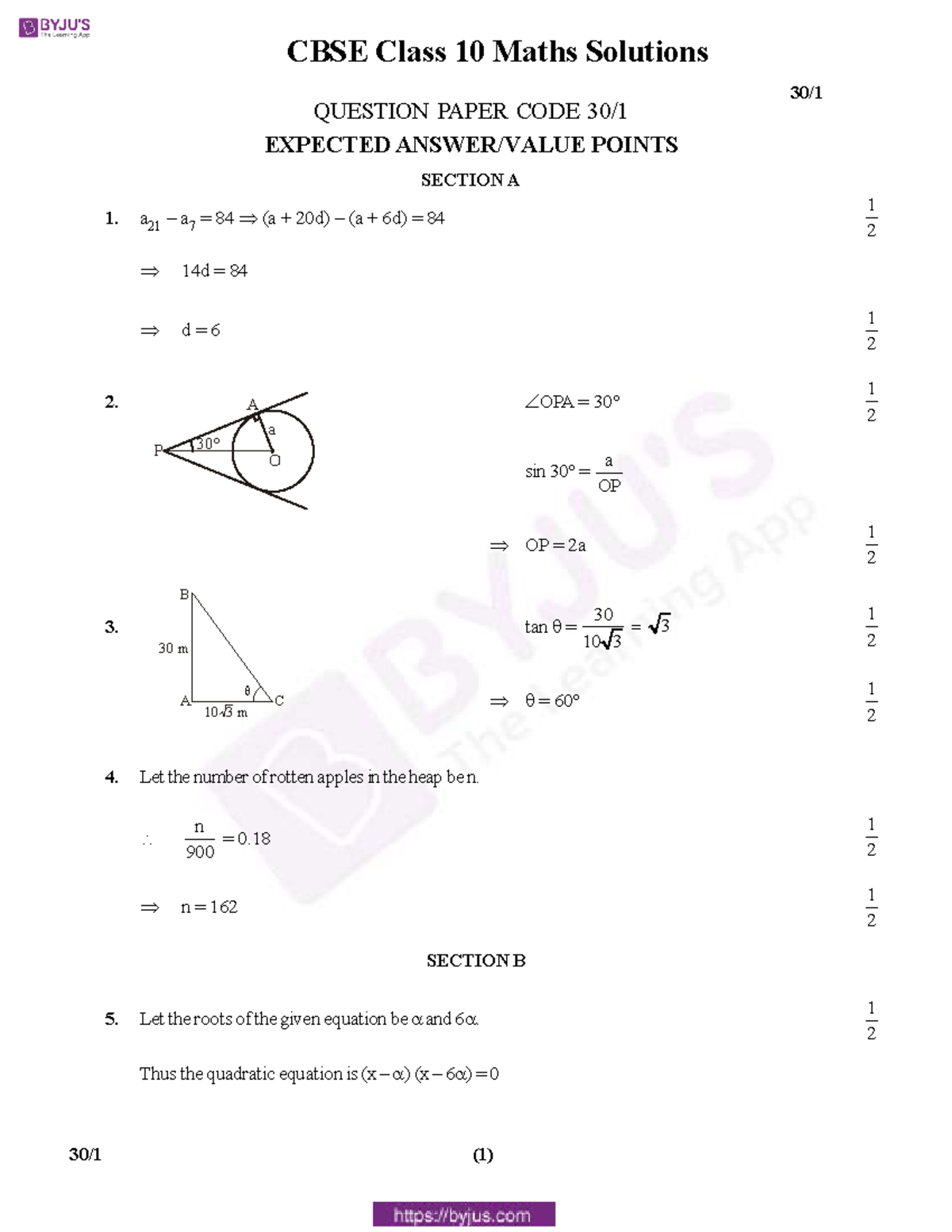 CBSE Class 10 Maths Solution PDF 2017 Set 1 - QUESTION PAPER CODE 30 ...