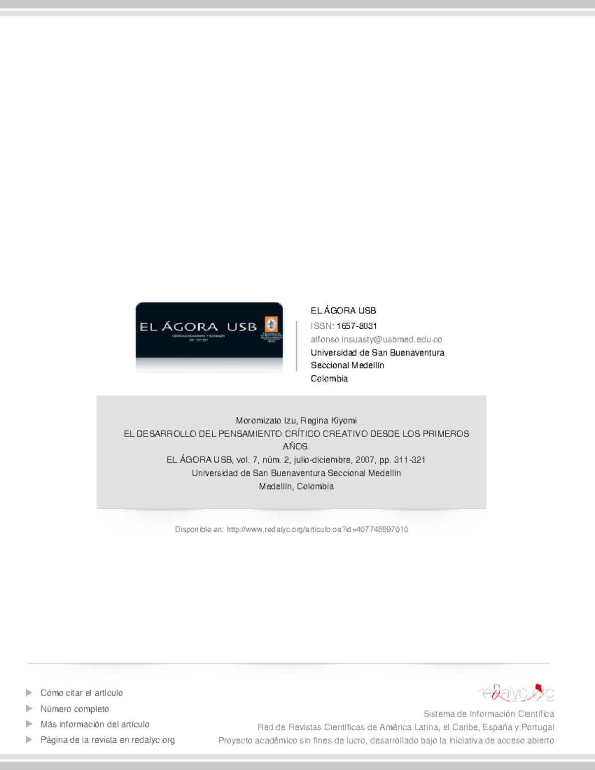 Pensamiento Critico - No hagan caso - EL ÁGORA USB ISSN: 1657- alfonso ...
