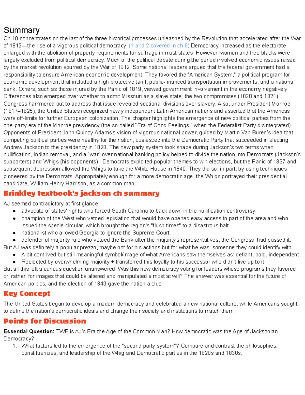 Chapter 10 - Democracy in America 1815-1840 (Age of Jackson) - Summary ...