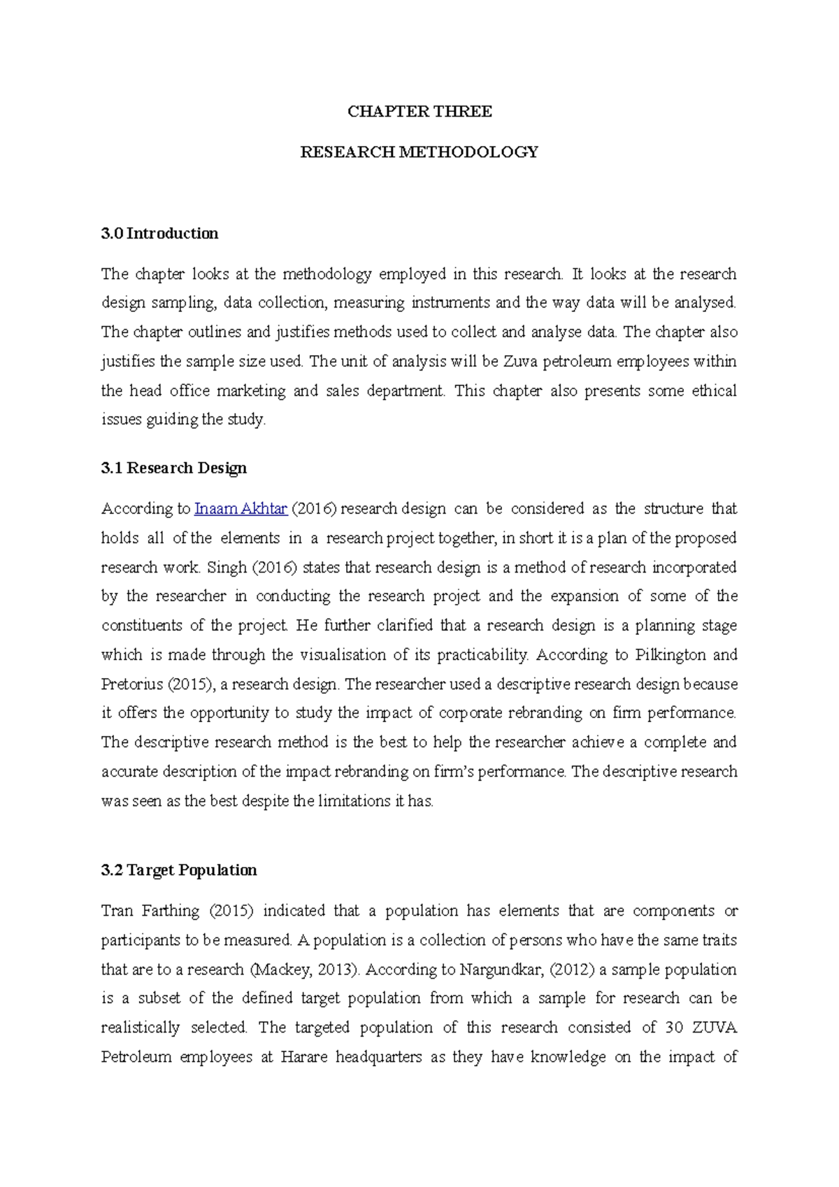 Chapter Three ZUVA Petrol case study - CHAPTER THREE RESEARCH ...