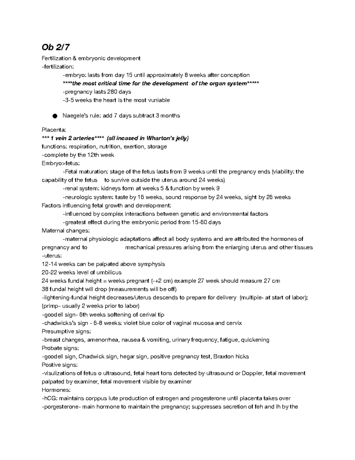 Ob 2 7-labor - Notes taken during course lecture all about labor. - Ob ...
