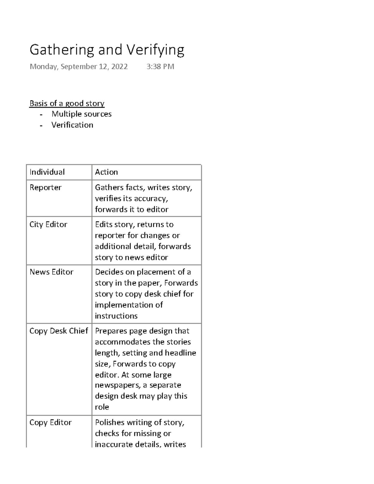 Gathering and Verifying summart - Basis of a good story - Multiple ...