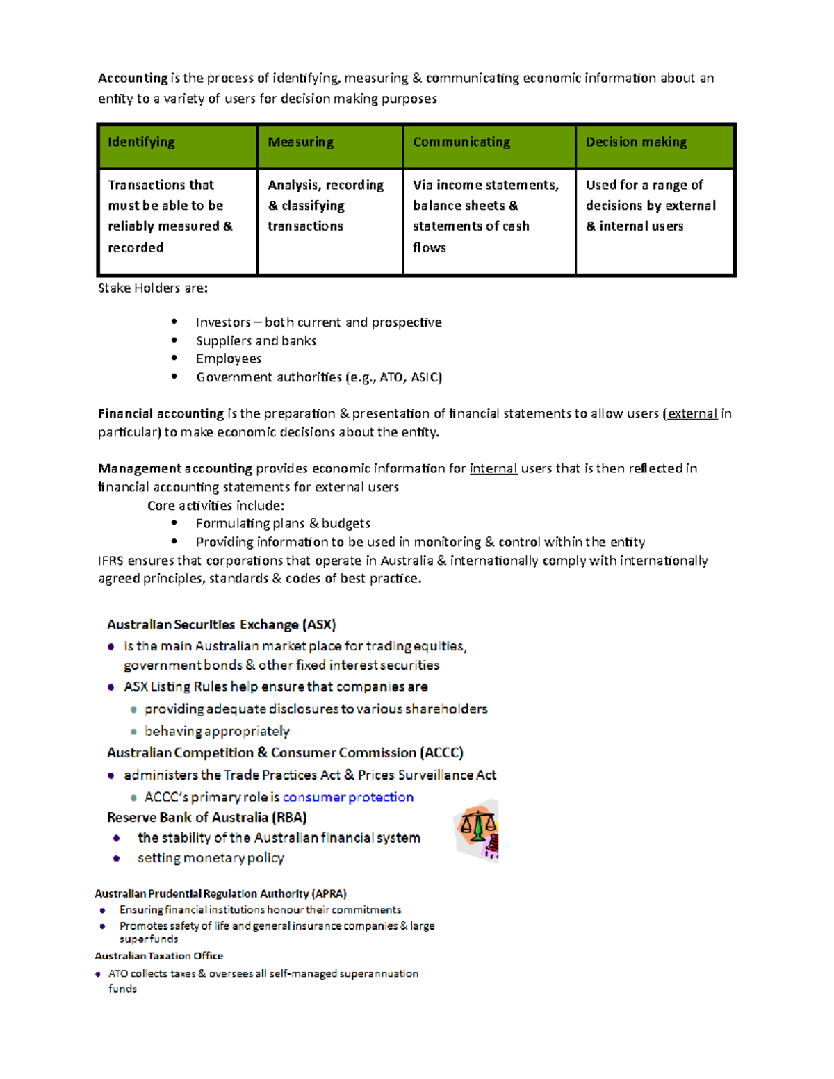 BU1002 notes - Accounting is the process of identifying, measuring ...
