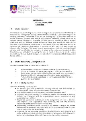 5. Guidelines FOR NEW Cohort - GUIDELINES FOR INTERNSHIP MGT666 & HRM ...