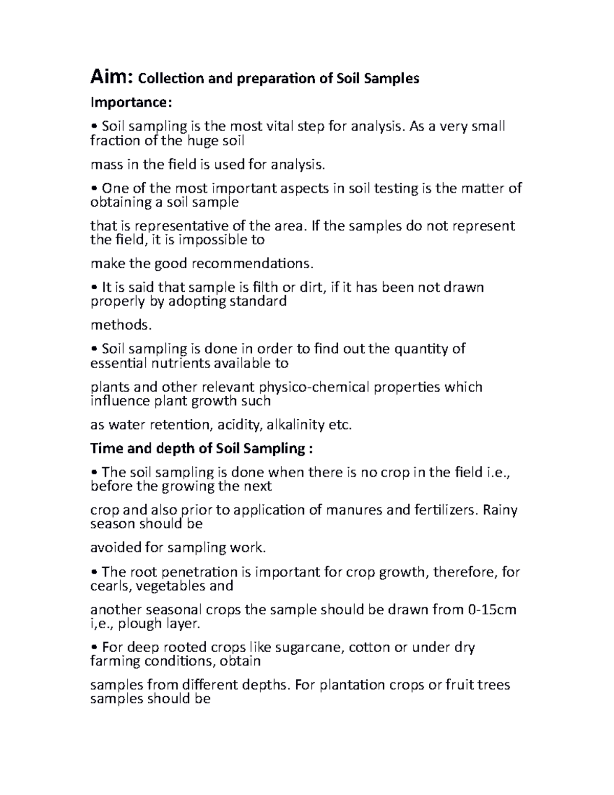 Collection and preparation of Soil Samples - Aim: Collection and ...