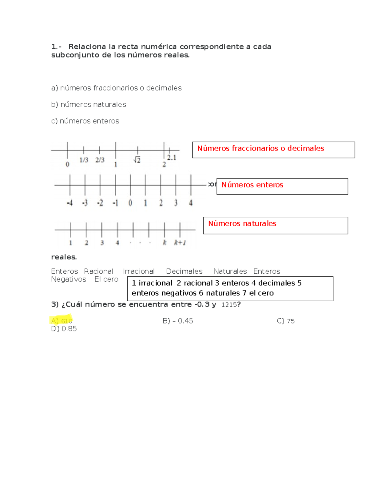 NM03 actividad 1 - 1.- Relaciona la recta numérica correspondiente a cada subconjunto de los ...