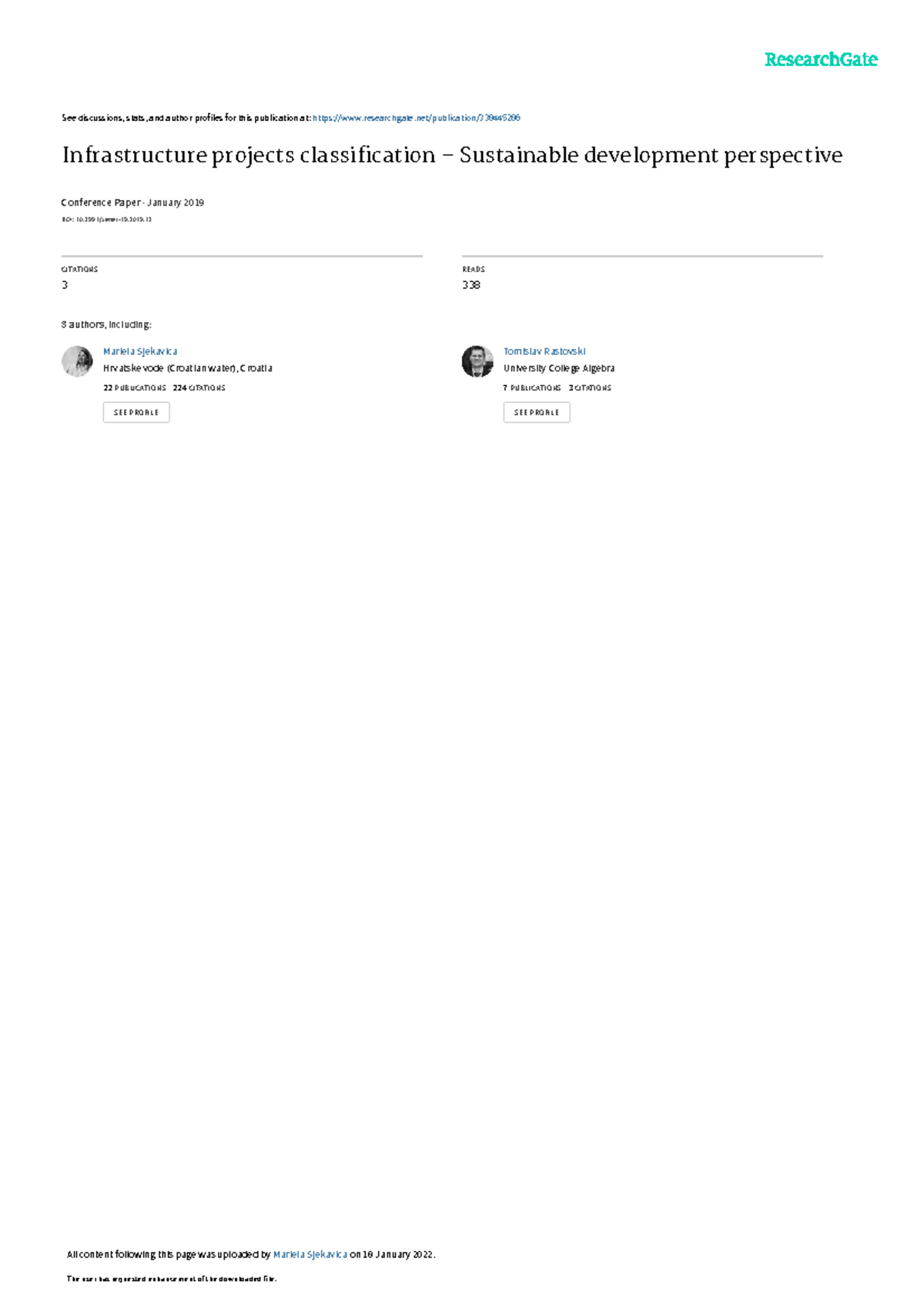 Infrastructure projects classification - Sustainability - ####### See discussions, stats, and ...