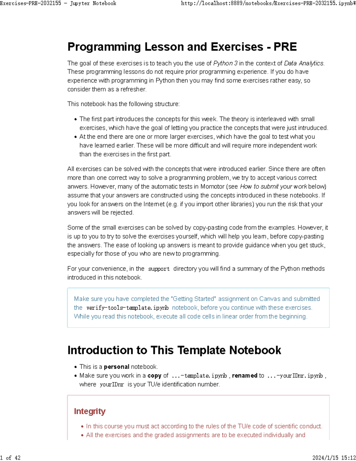 Exercises-PRE - Jupyter Notebook - Programming Lesson and Exercises - PRE The goal of these ...