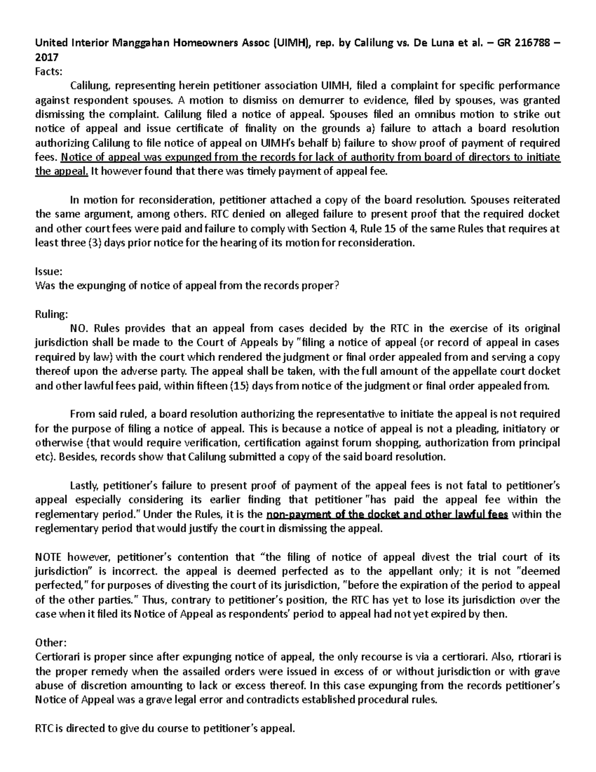 United Interior Manggahan Homeowners Assoc (UIMH), rep. by Calilung vs ...