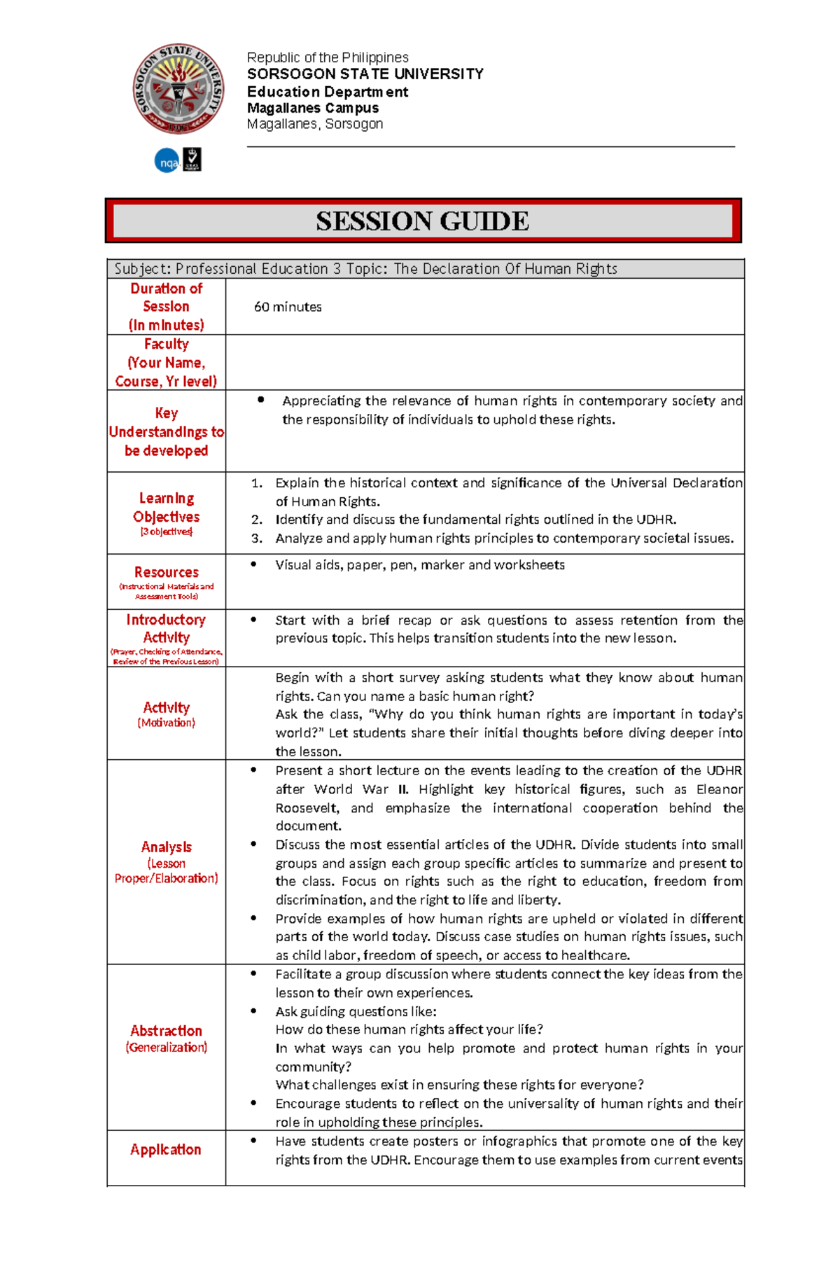 Universal declaration of human rights Session-Guide-Template - Republic of the Philippines ...