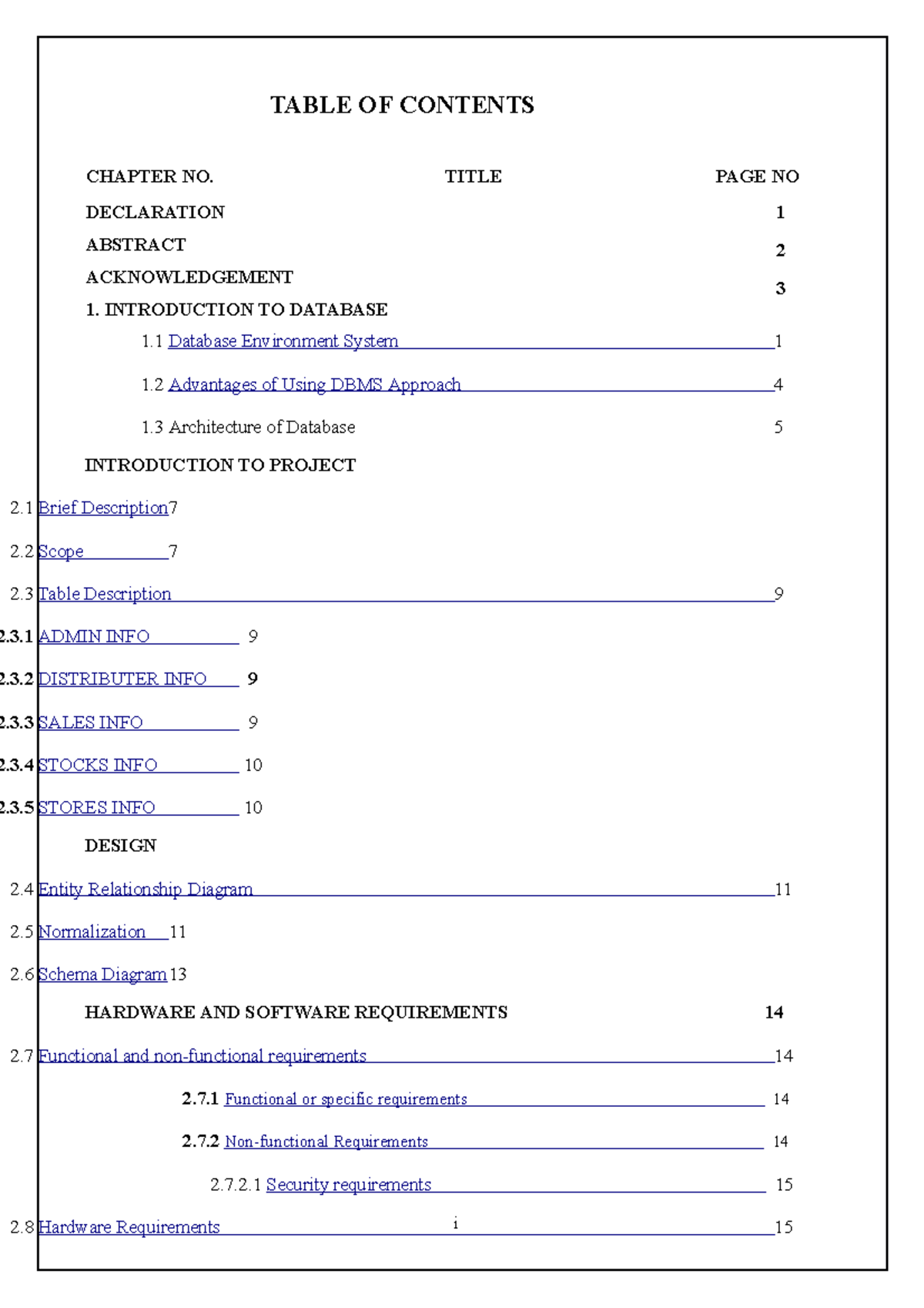 Project Report - i TABLE OF CONTENTS CHAPTER NO. TITLE PAGE NO ...