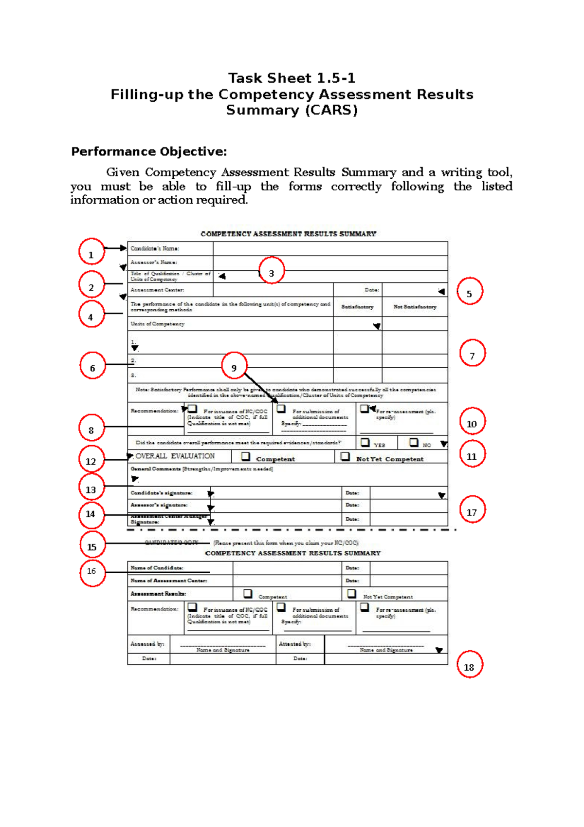 Filling Up the Competency Assessment Results Summary - 1 3 2 4 7 6 9 8 ...
