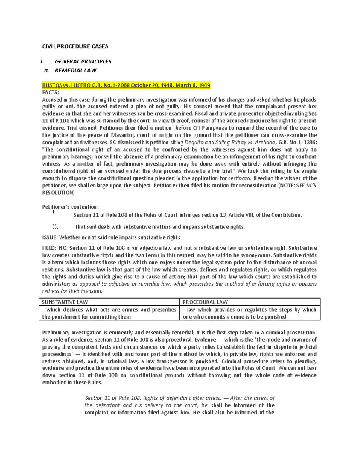 Civil Procedure Cases I - CIVIL PROCEDURE CASES I. GENERAL PRINCIPLES a ...
