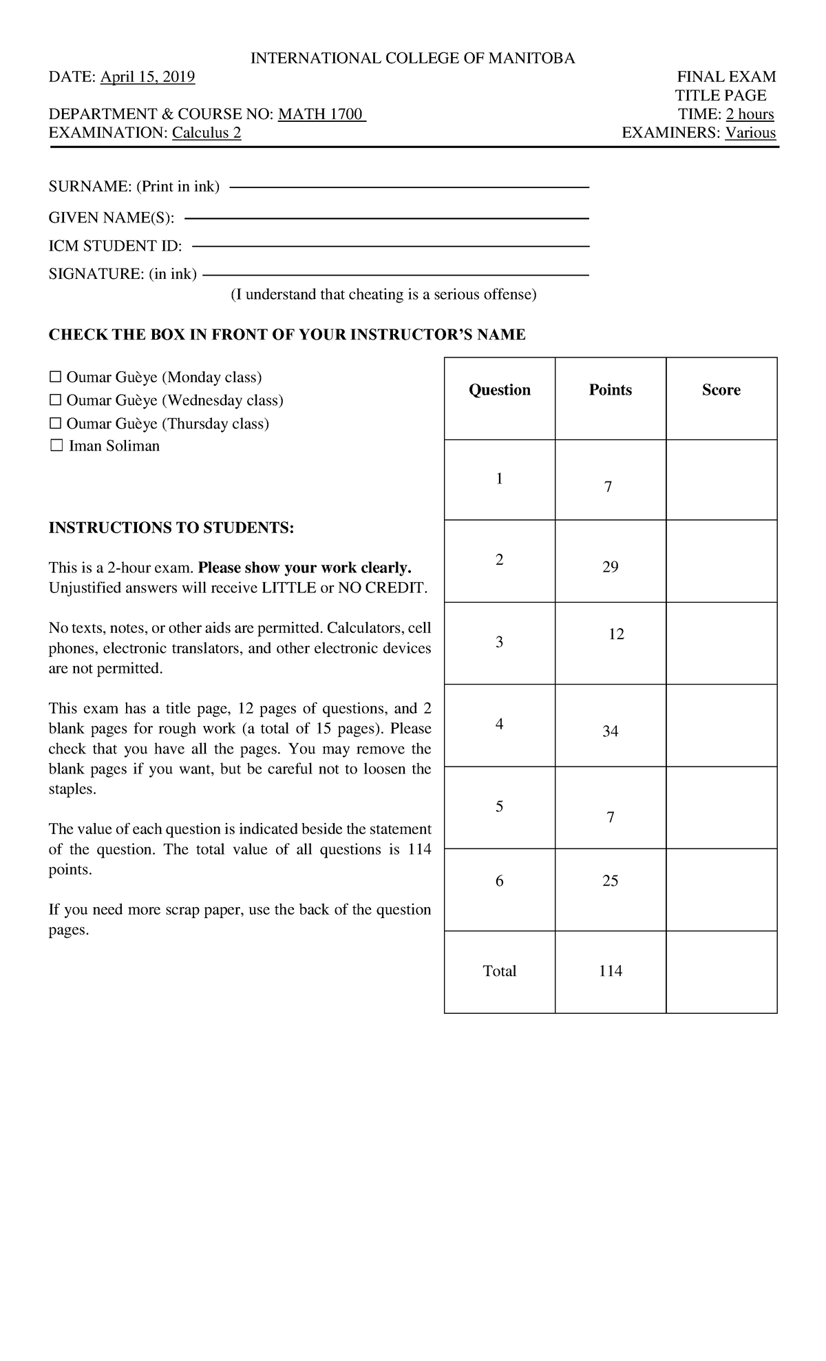Final Winter 2019 - DATE: April 15, 2019 FINAL EXAM TITLE PAGE ...