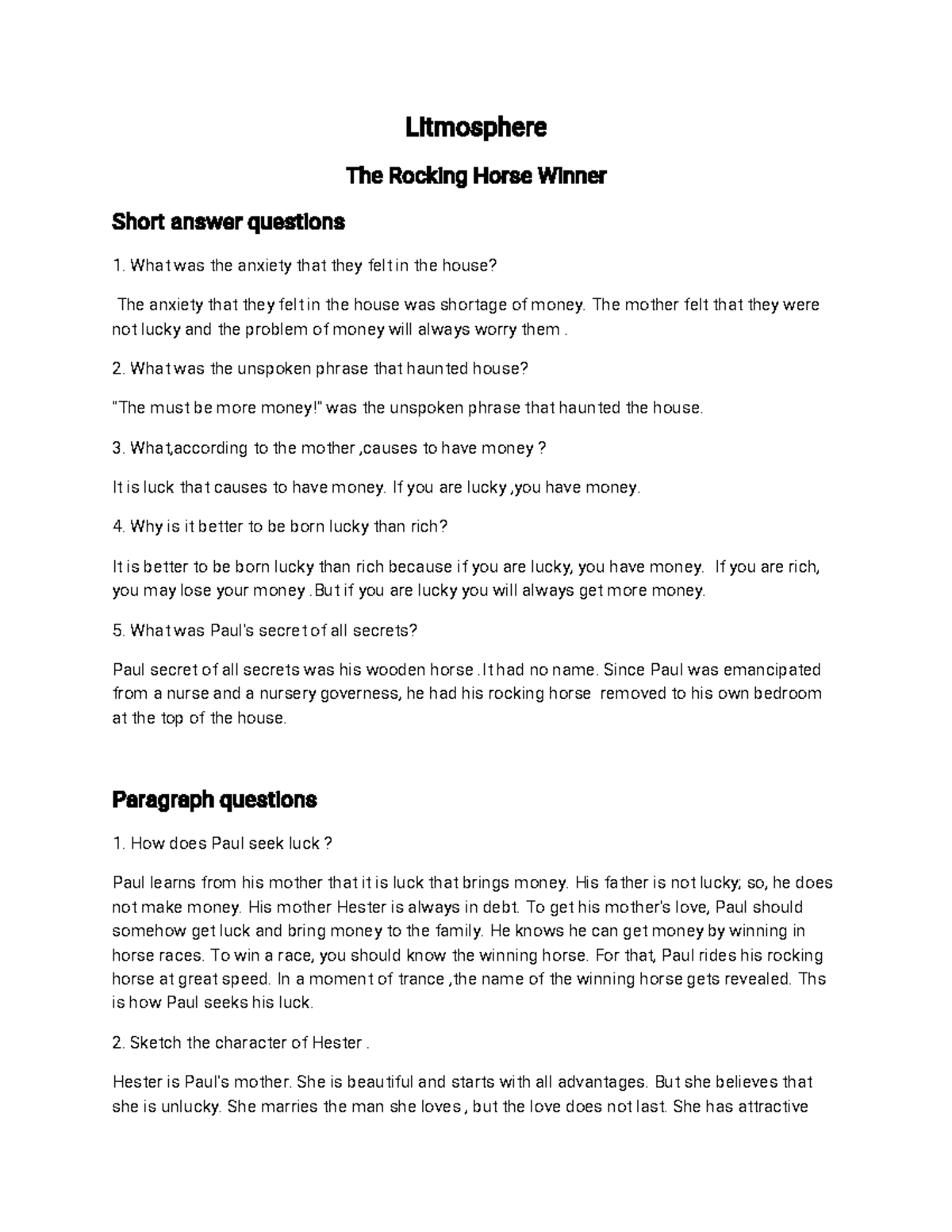 Litmosphere -WPS Office - Litmosphere The Rocking Horse Winner Short ...