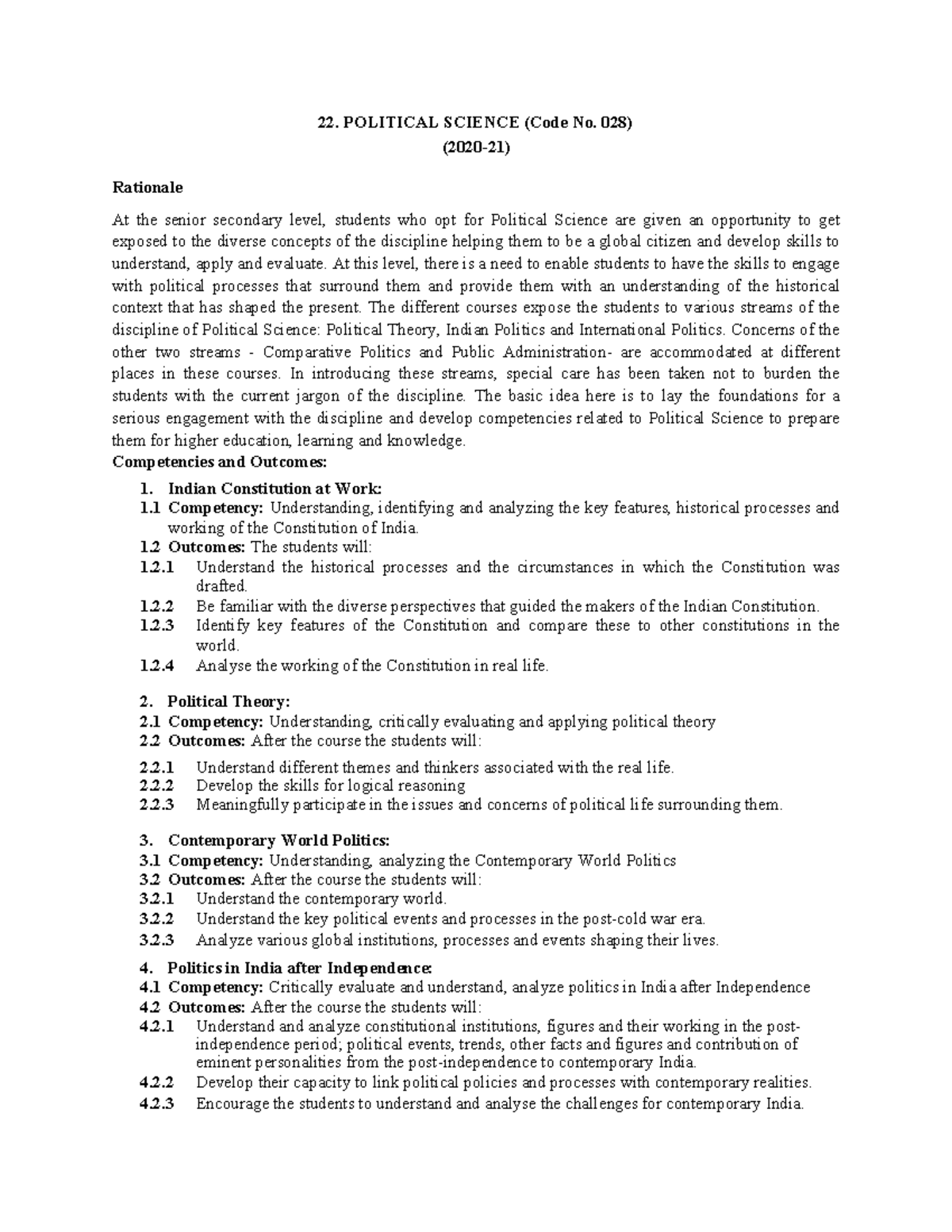 Political Science Sr - Pol scu - POLITICAL SCIENCE (Code No. 028) (2020 ...