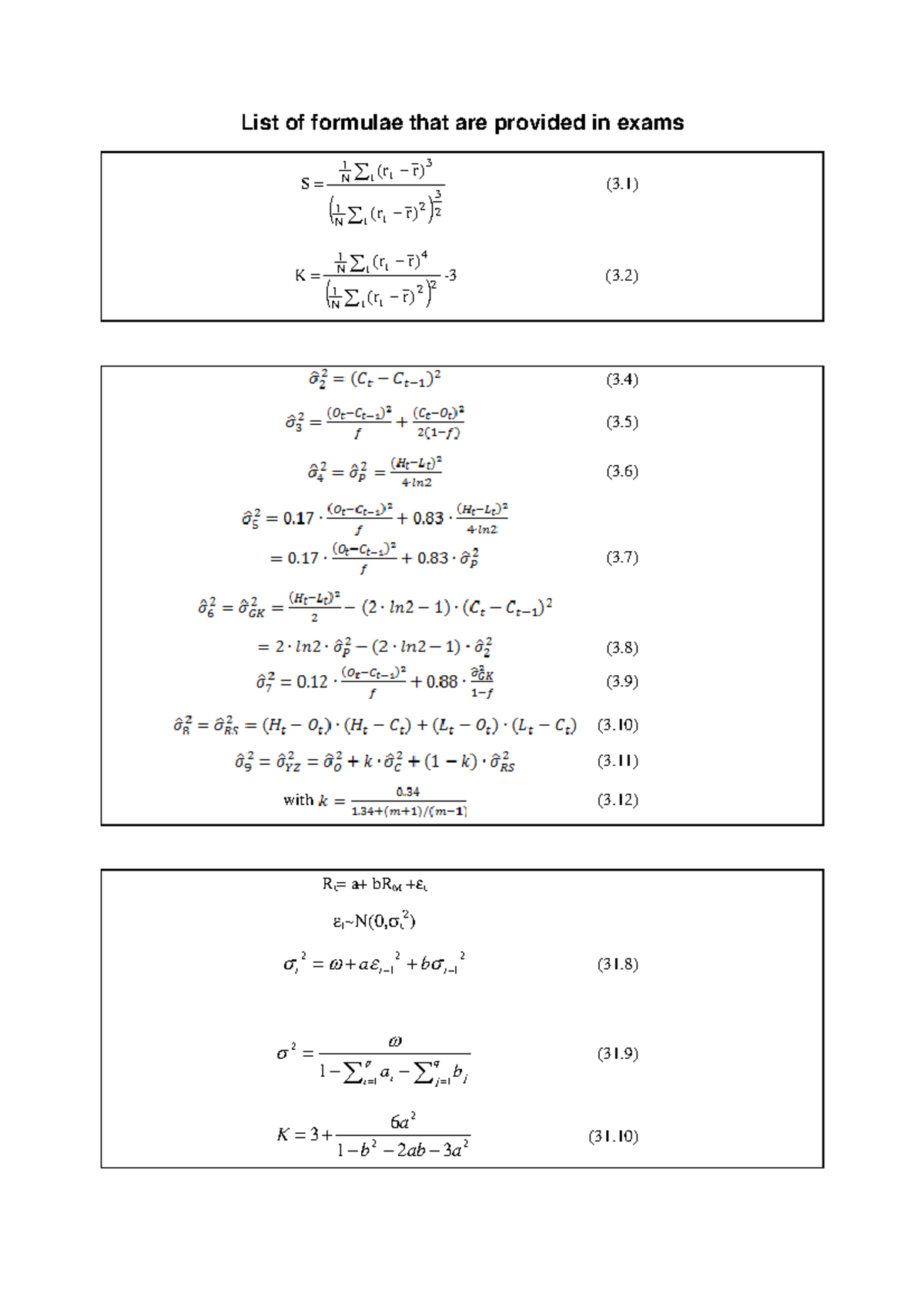 Formula sheet - List of formulae that are provided in exams ( ) 2 3 2 N ...