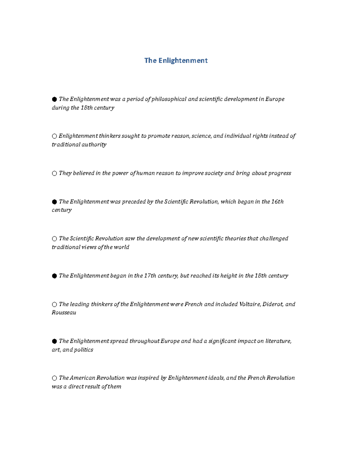 Euro History Notes - The Enlightenment during the 18th century The ...