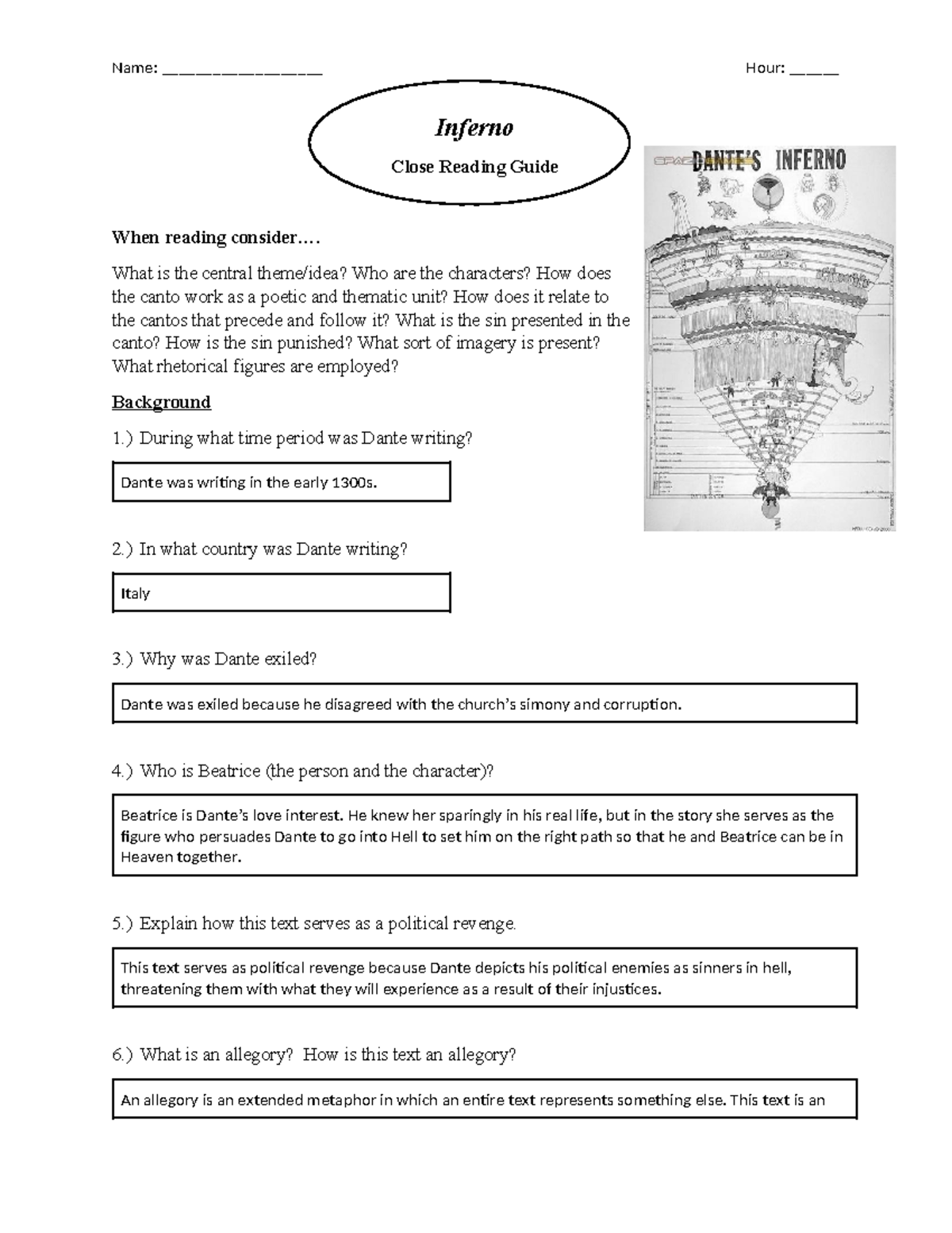 Inferno Reading Guide 1-12 digital - Inferno Close Reading Guide When ...