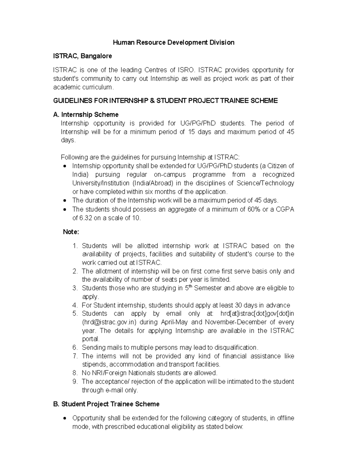 Istrac Internship Guidelines - Human Resource Development Division ...