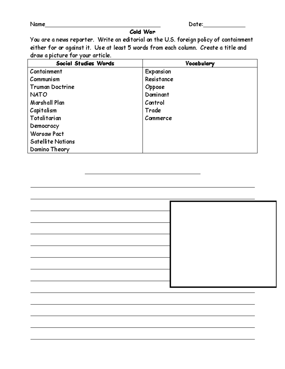 Cold War Writing Activity-1 - Name ...