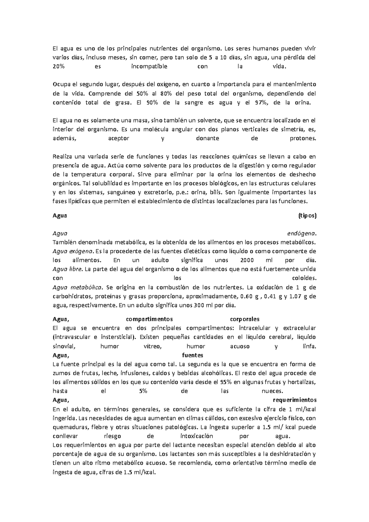 Agua y sus funciones - El agua es uno de los principales nutrientes del ...