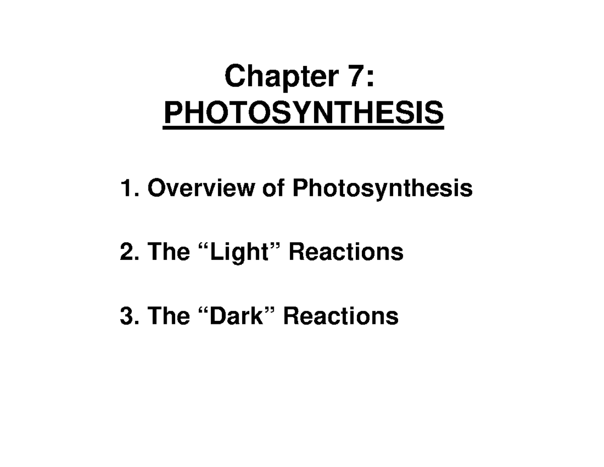 Detailed description on the topic Photosynthesis - Chapter 7 ...