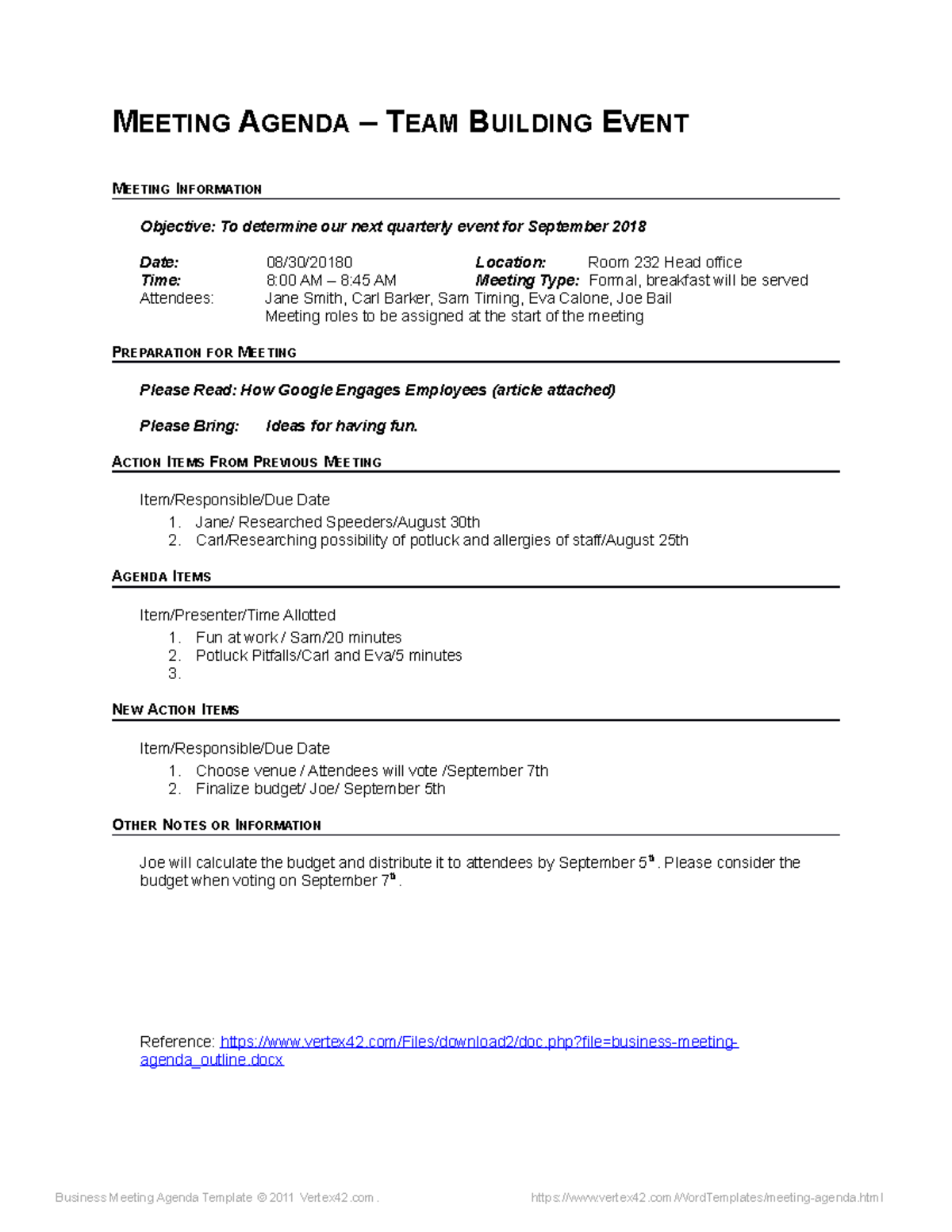 Sample Meeting Agenda - Grade: a - MEETING AGENDA – TEAM BUILDING EVENT ...