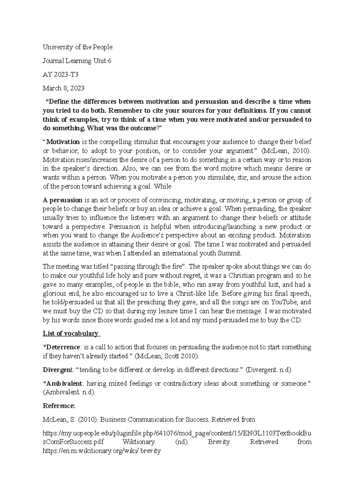 Journal 6 - University of the People Journal Learning Unit 6 AY 2023-T ...