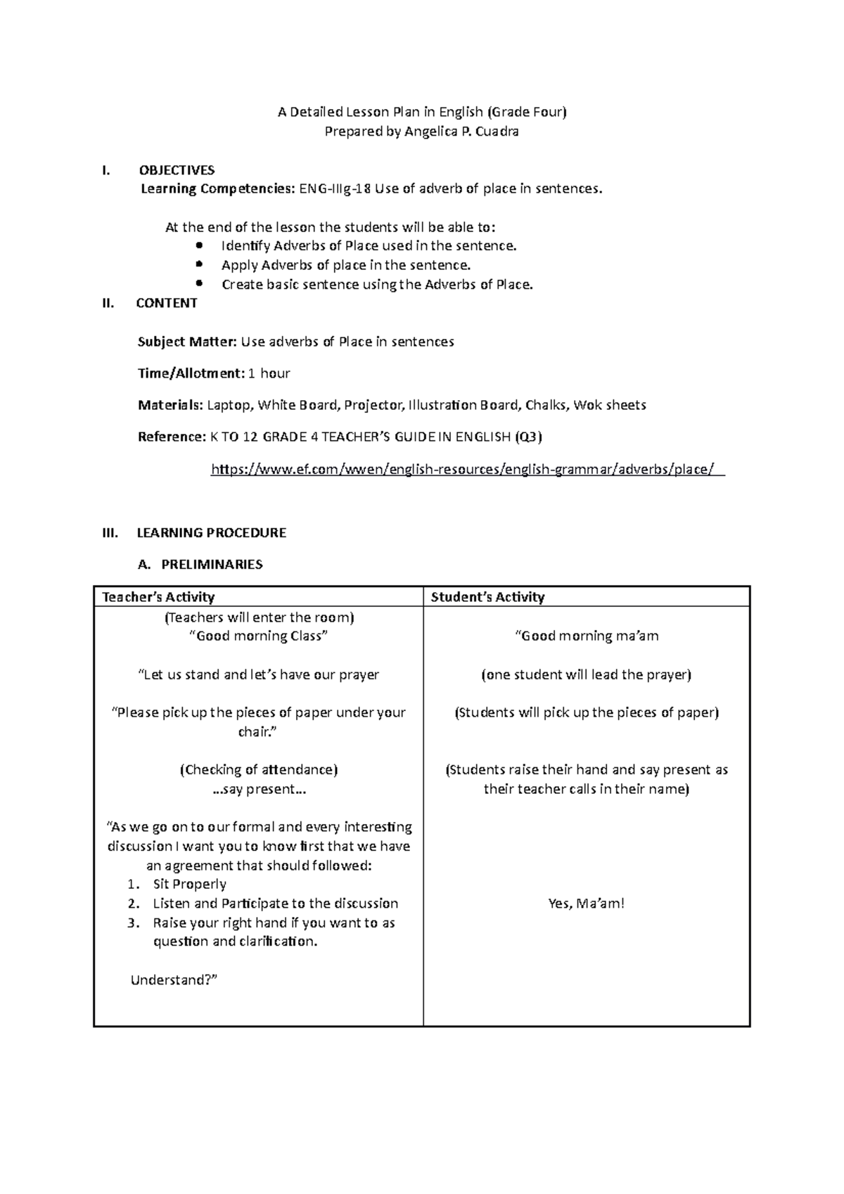 A Detailed Lesson Plan In English-4 BEED 2-A 020549 - A Detailed Lesson ...