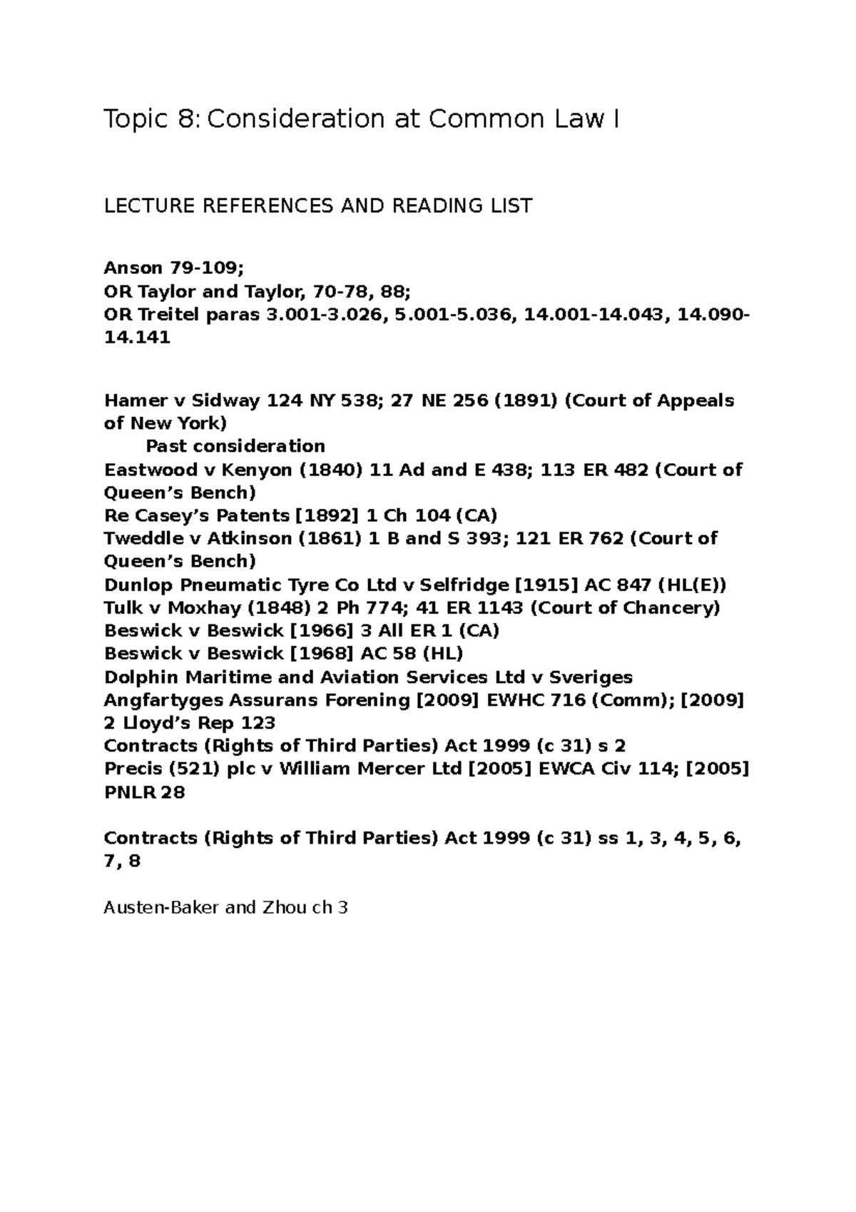 Seminar 8 - Consideration I - Topic 8:Consideration at Common Law I ...