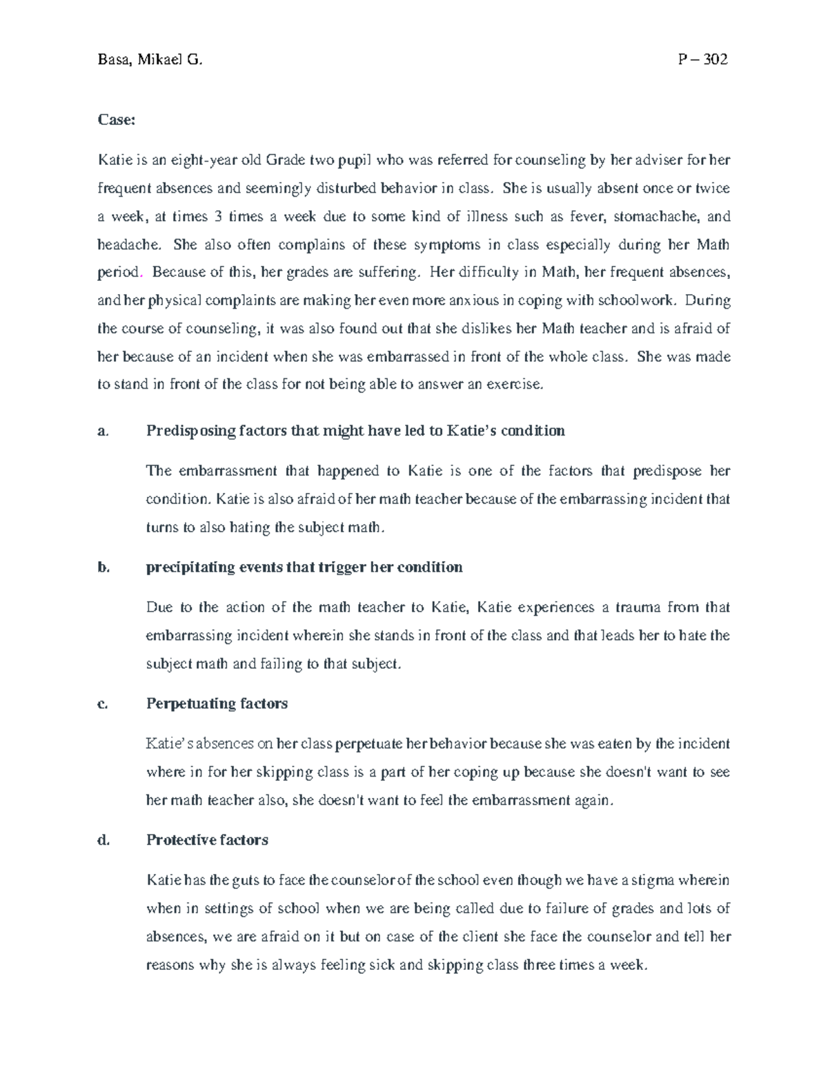 Case of Katie - Intro to coun - Basa, Mikael G. P – 302 Case: Katie is ...