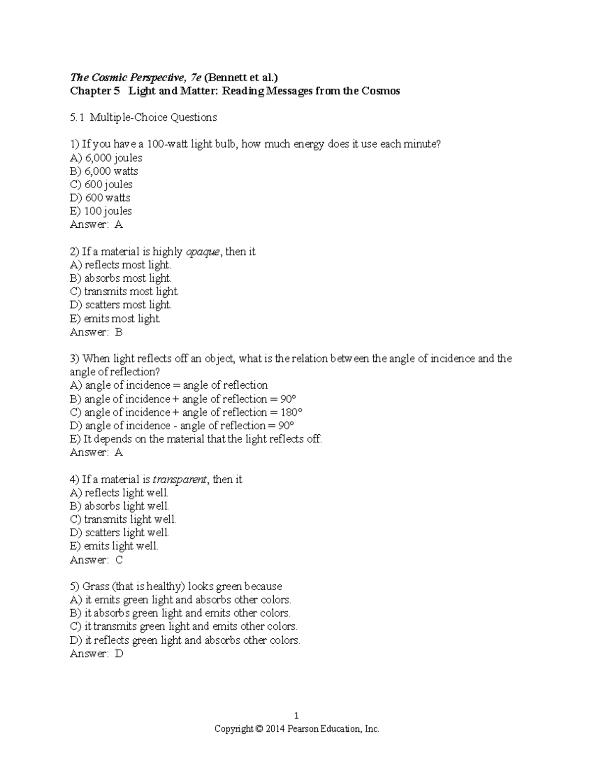 05 Testbank - 2023 - The Cosmic Perspective, 7e (Bennett et al ...