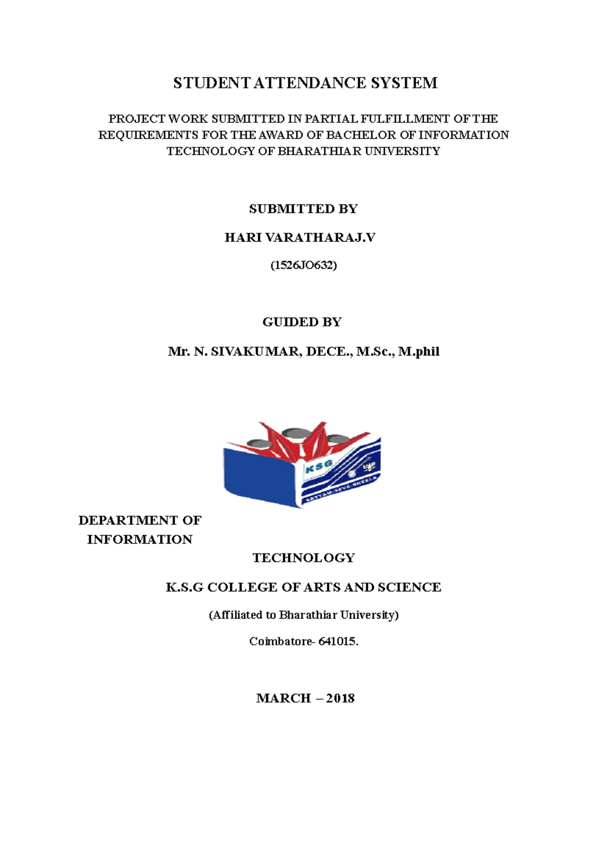 Student Attendance System Project WORK - STUDENT ATTENDANCE SYSTEM ...