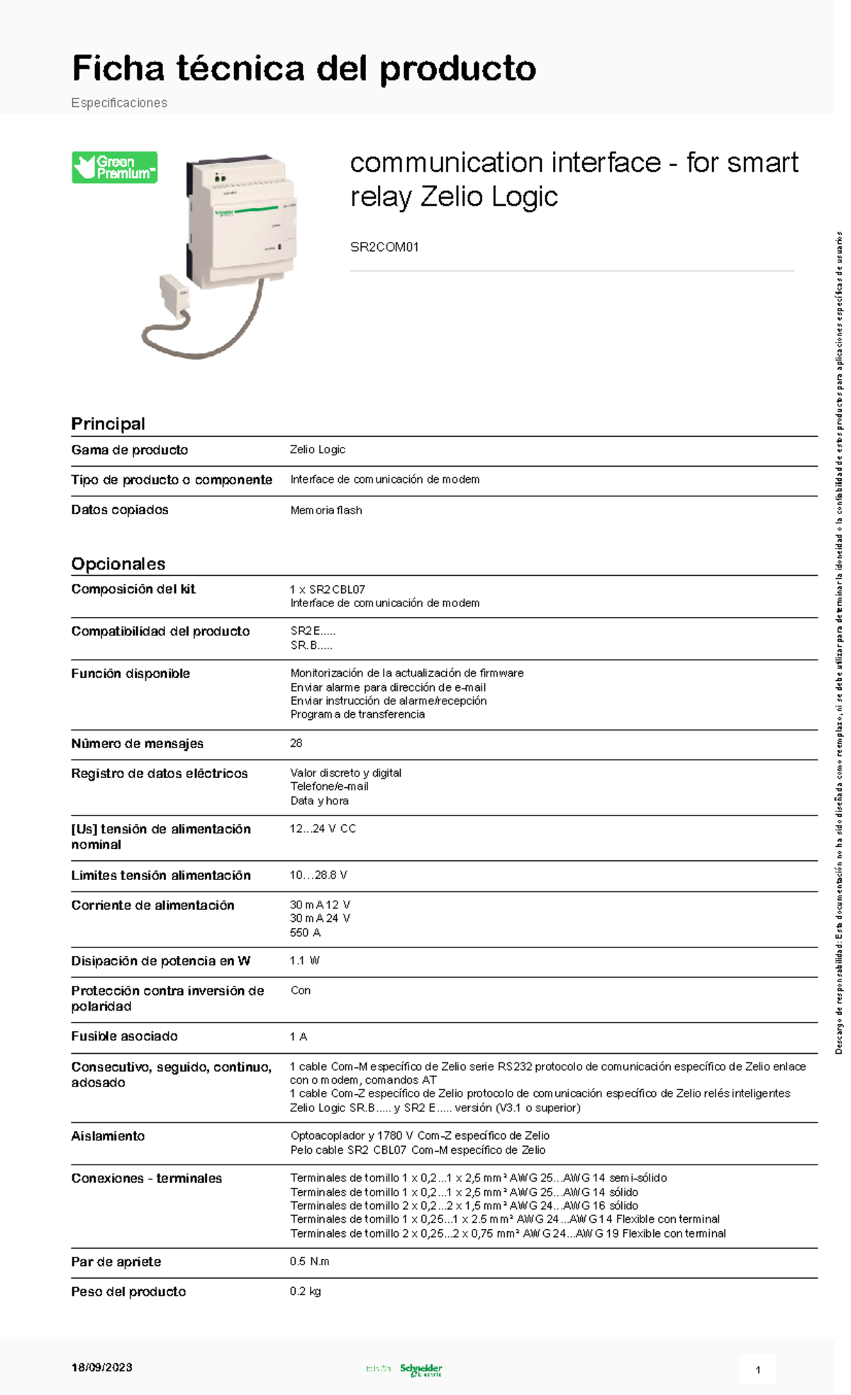 Zelio Logic SR2COM01 - Electro - Ficha técnica del producto Especificaciones communication ...