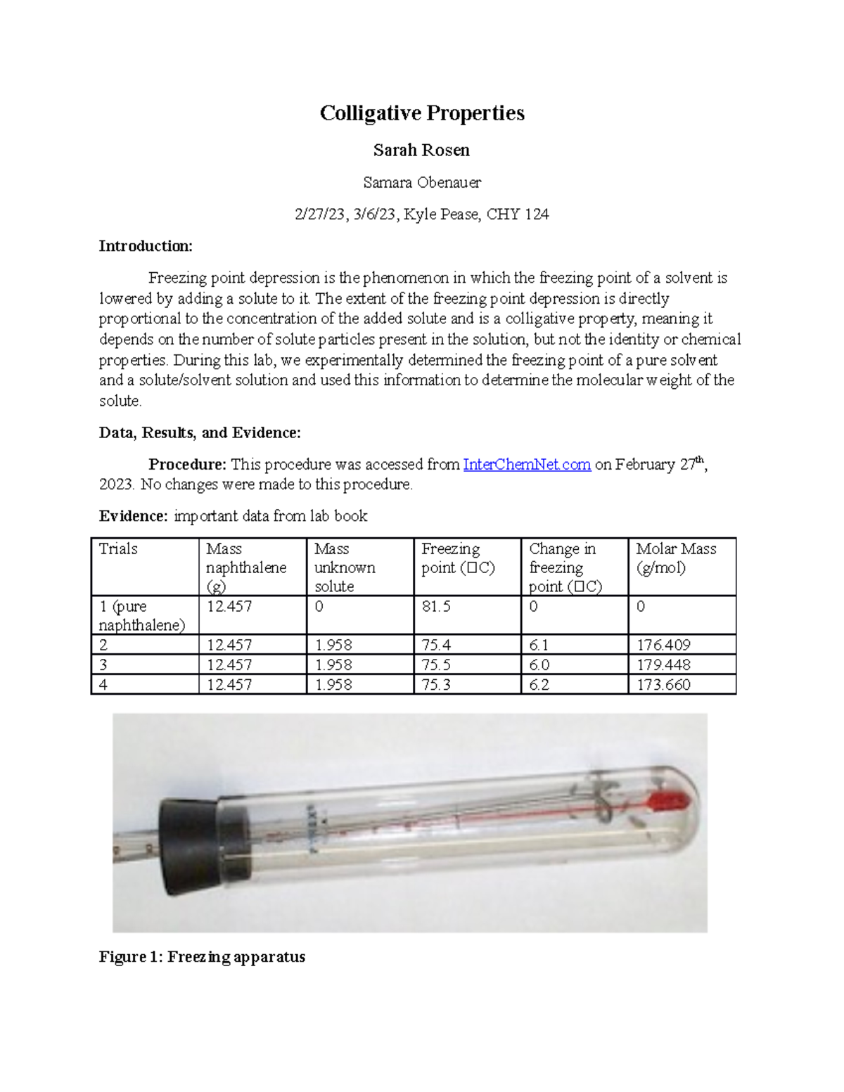 Colligative Properties - Colligative Properties Sarah Rosen Samara ...