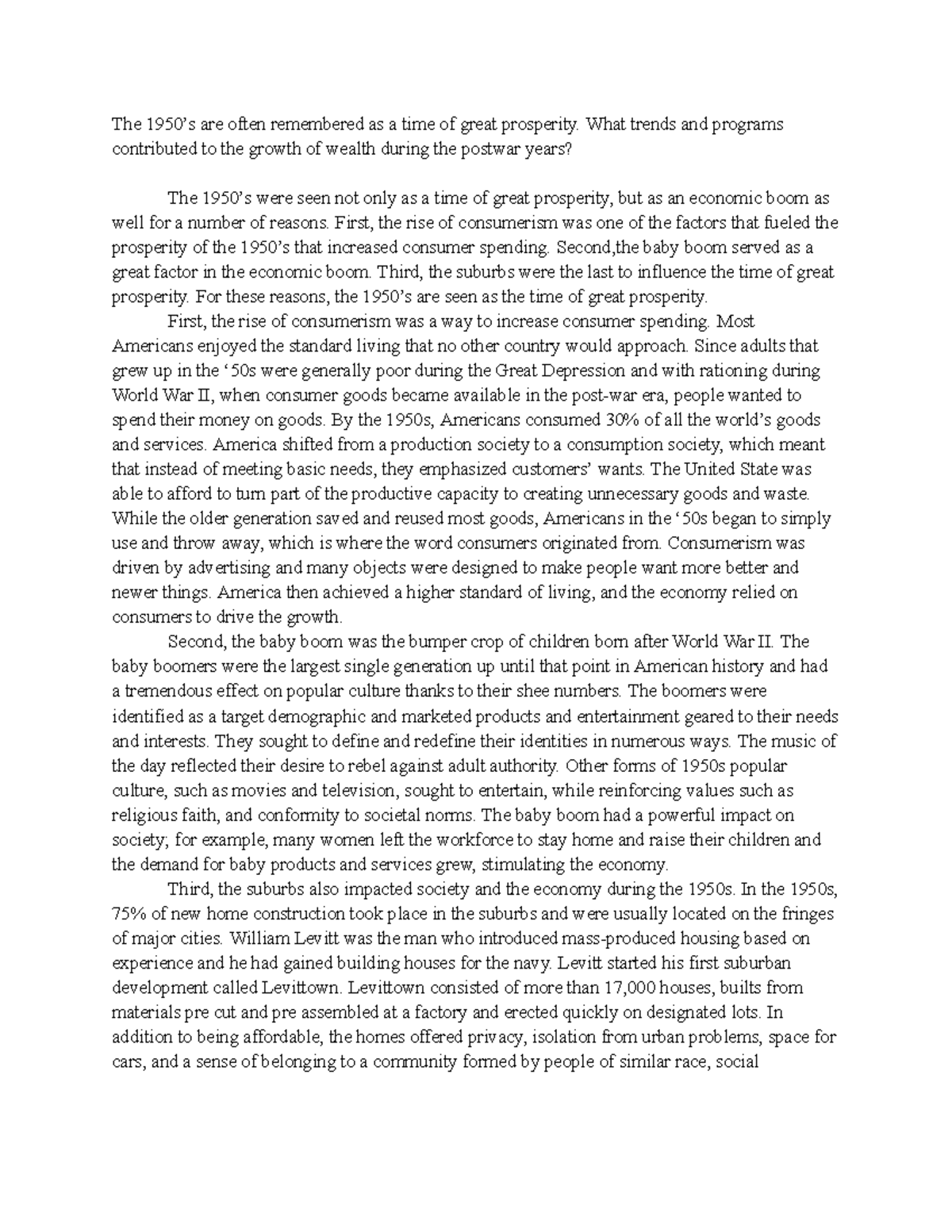 US history essay take home - The 1950’s are often remembered as a time ...