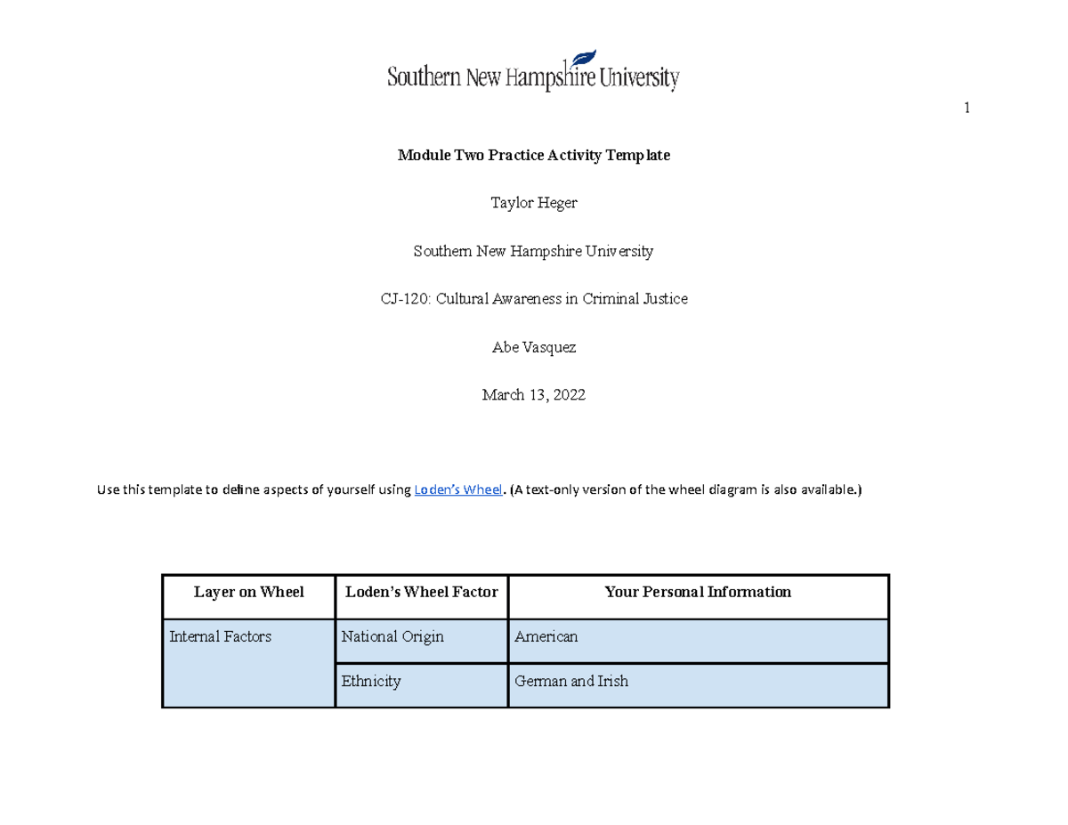 CJ 120 2-1 Assignment - 1 Module Two Practice Activity Template Taylor ...