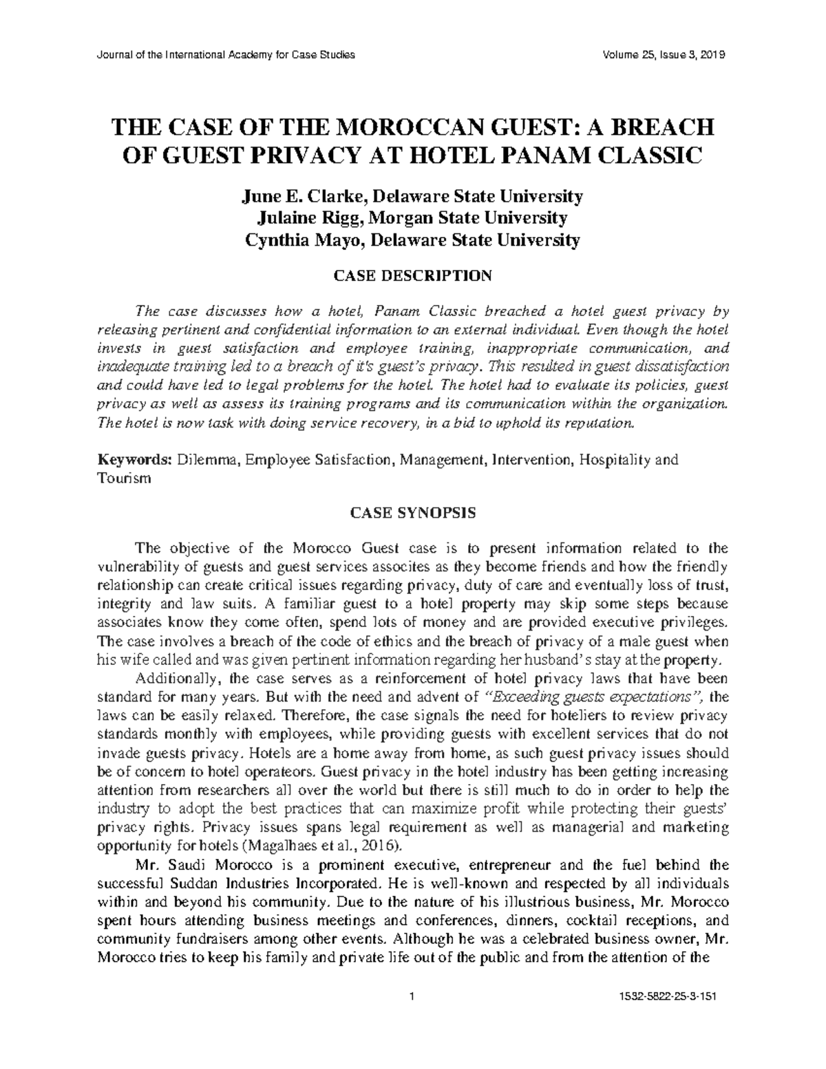 Case Study - The Moroccan Guest Breach of Guest Privacy at Hotel Panam ...
