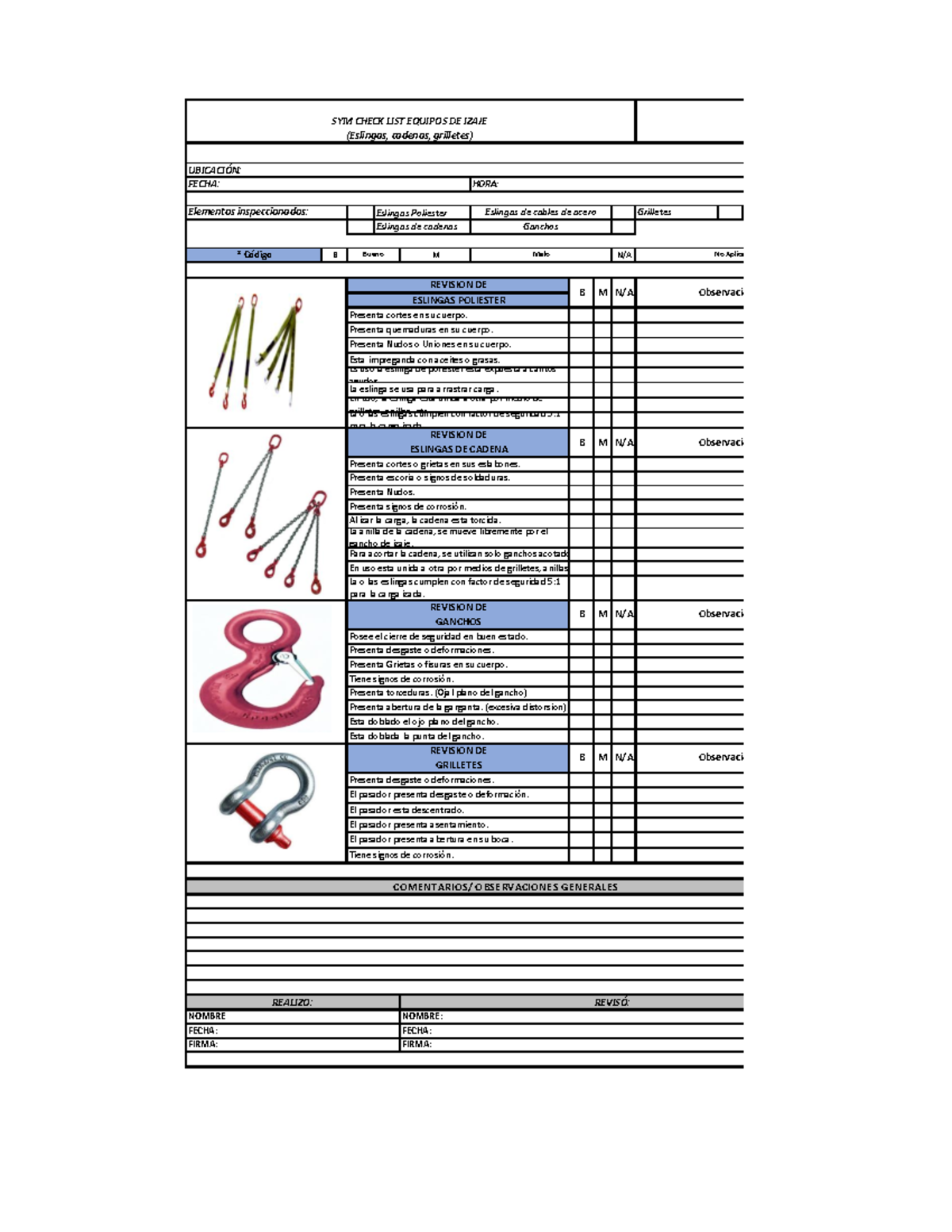 Check LIST Equipos DE Izaje - Eslingas Poliester Eslingas de cadenas B ...
