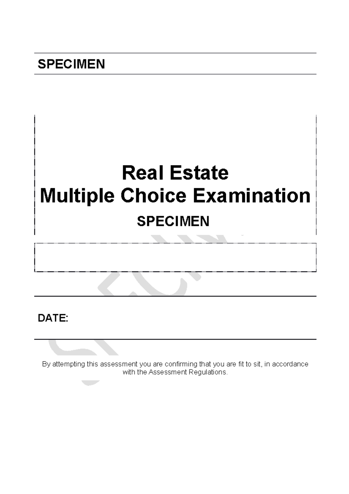 2021 re ce01 specimen assessment mcq t - SPECIMEN Real Estate Multiple ...