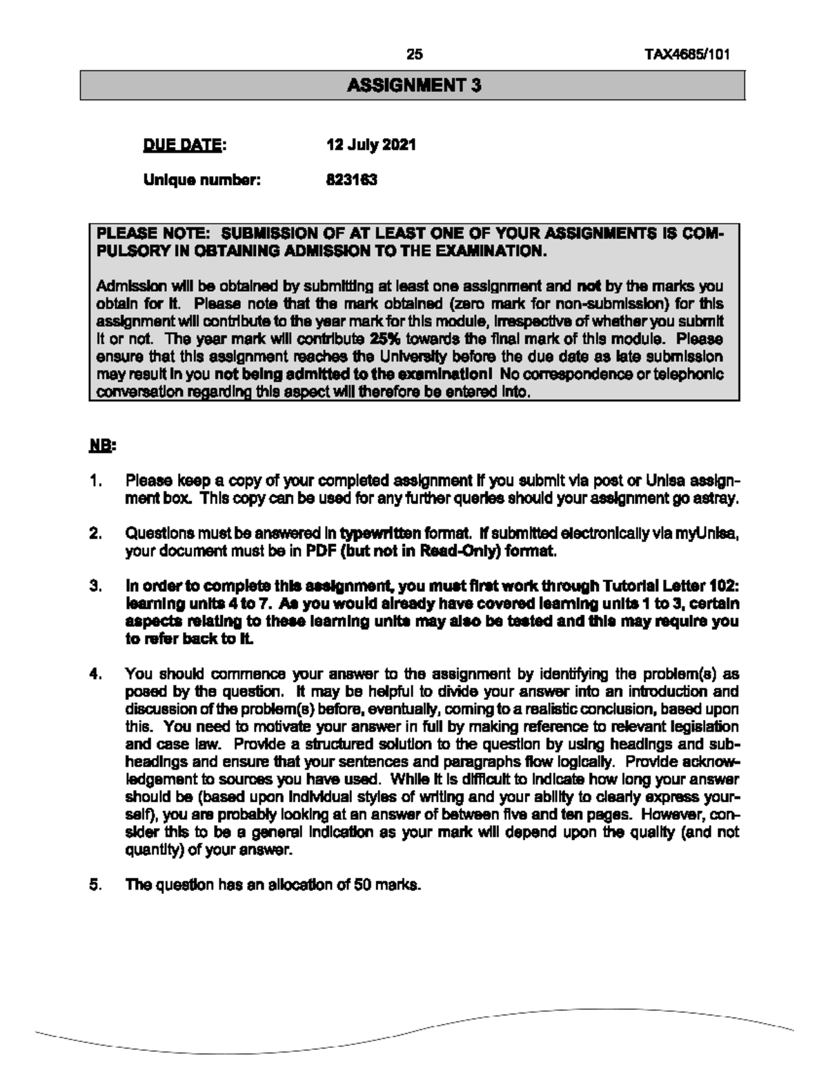 Assignment three long questions for tax4865 - MAC4865 - Studocu
