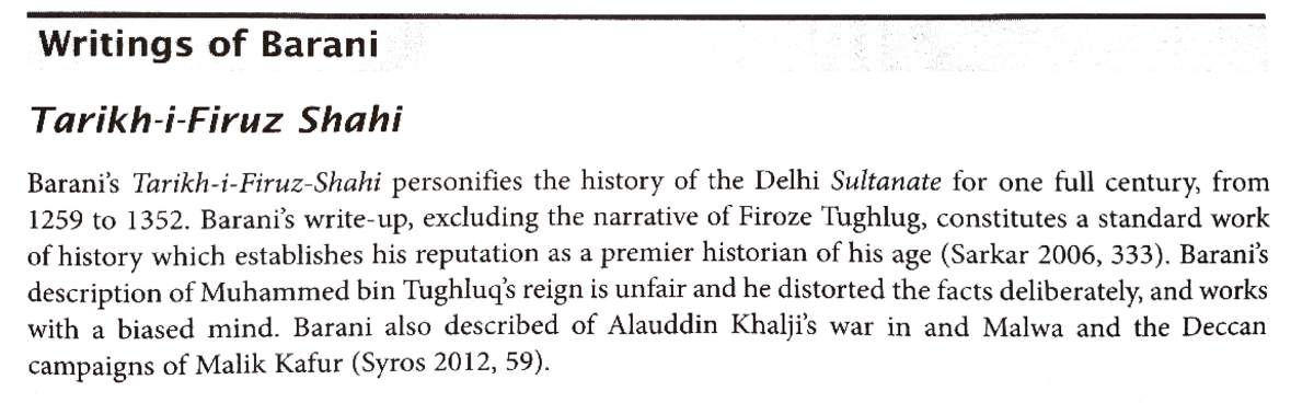 Barani - Notes - Writings of Barani Tarikh-i-Firuz Shahi Barani's ...