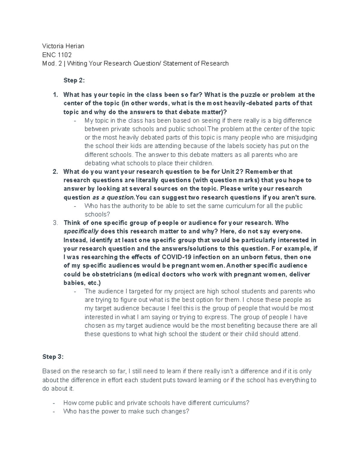 Mod. 2 Writing Your Research Question Statement of Research - Victoria ...