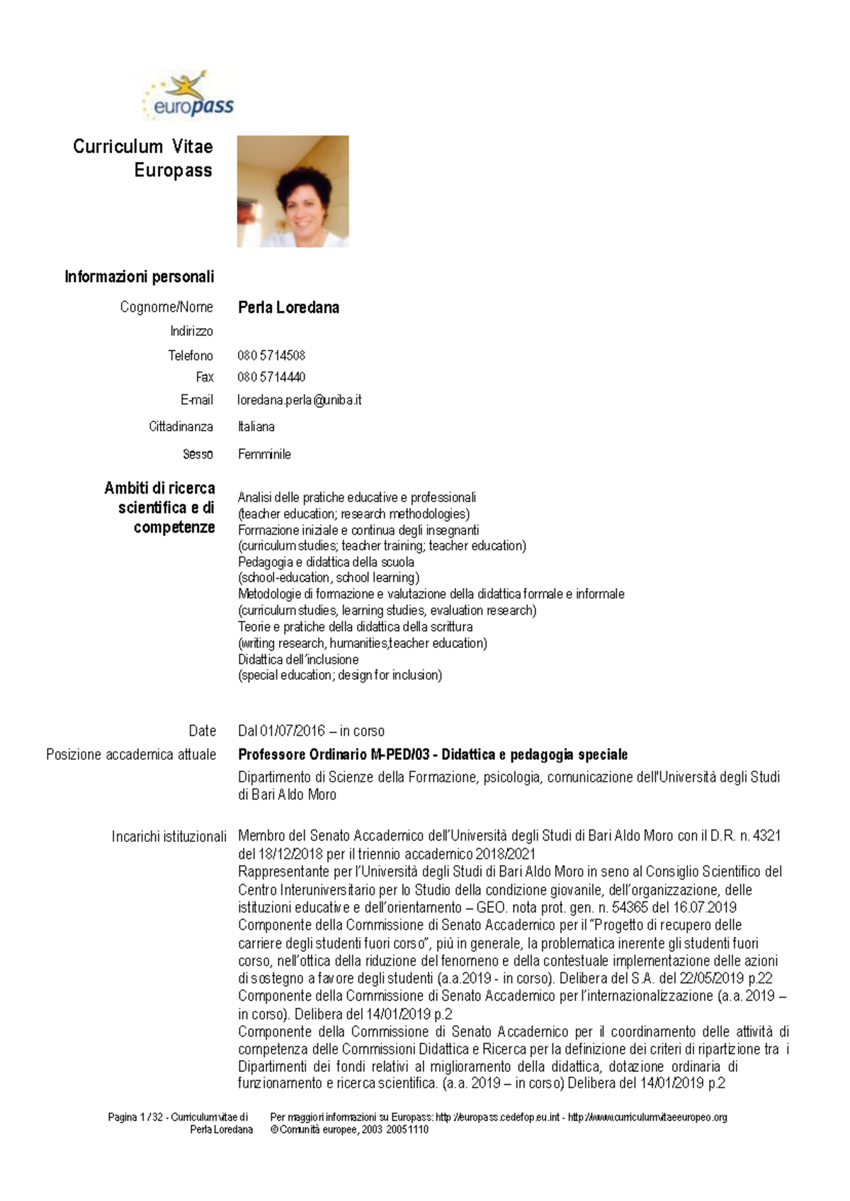 Cv Perla - Didactics. - Pagina 1 / 32 - Curriculum vitae di Per maggiori informazioni su ...